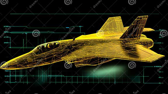 3D Projection of a Fighter Jet, Its Sleek Aerodynamic Form with Sharp ...