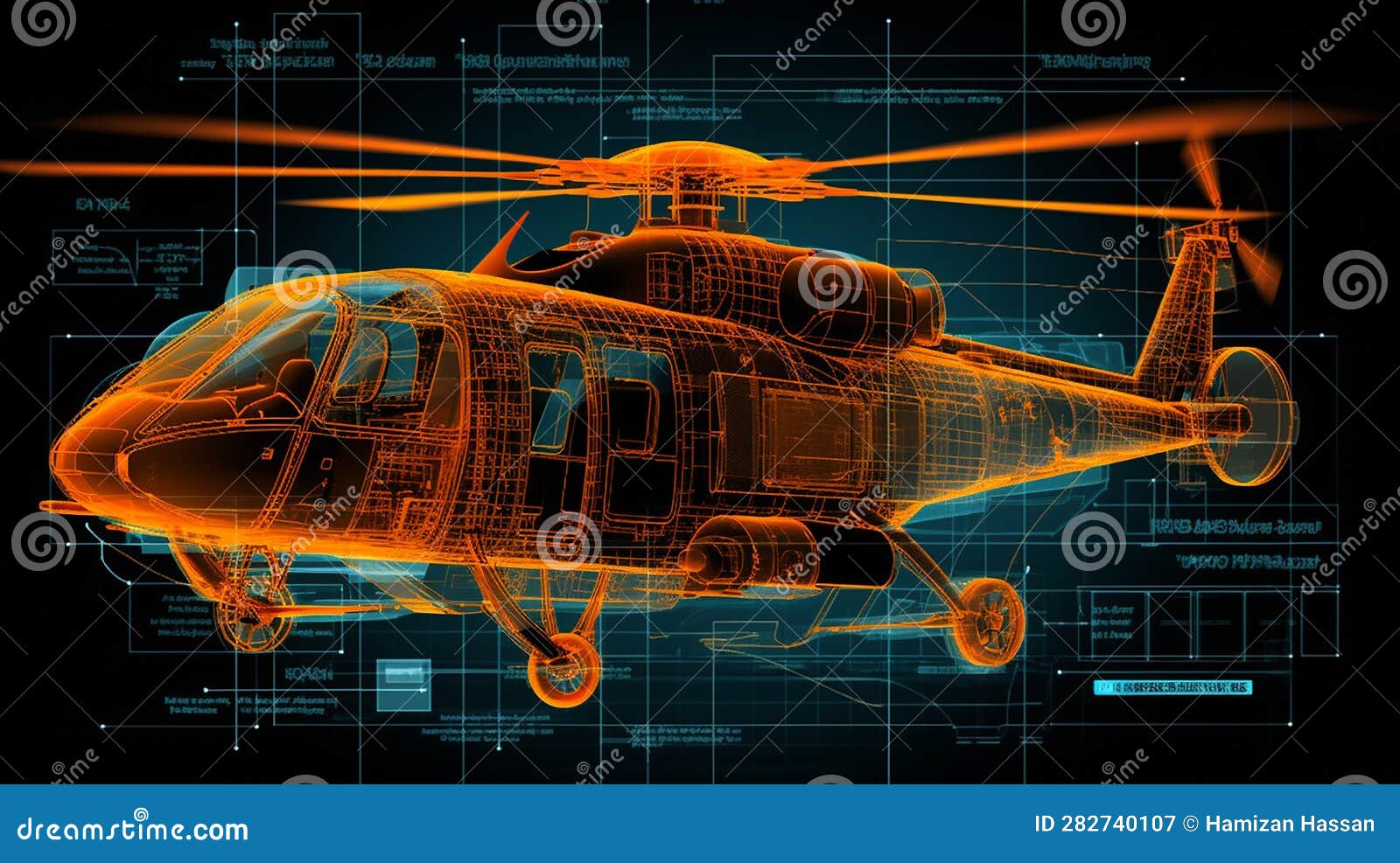 3D Projection Of A Helicopter, Capturing Its Rotor Blades, Fuselage ...