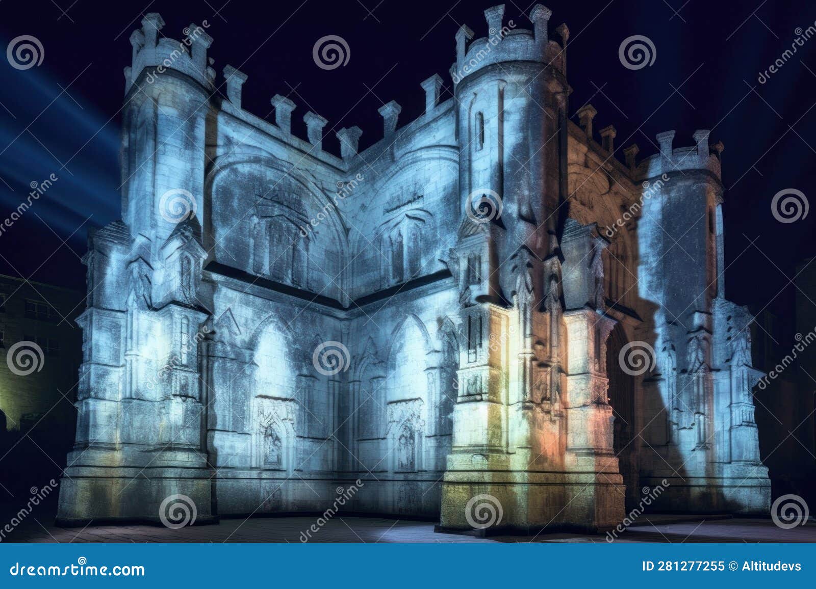 3d Projection Mapping on a Historic Monument Stock Illustration ...