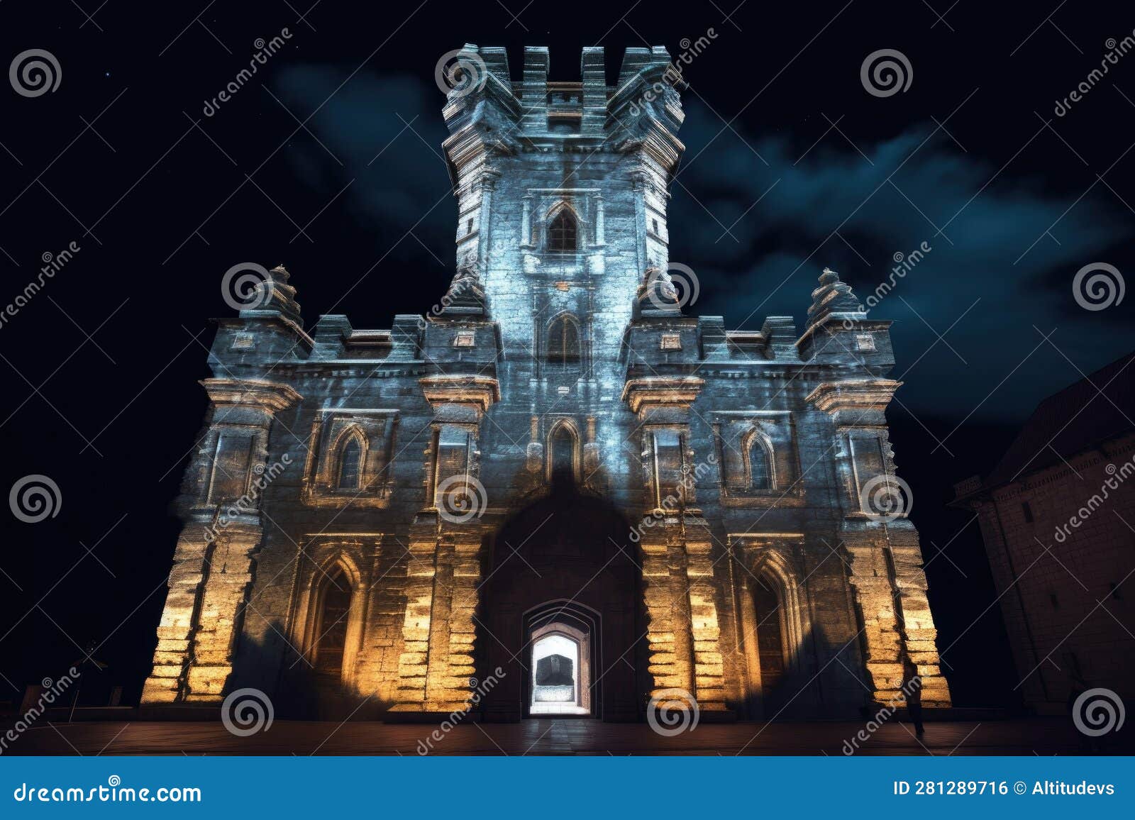 3d Projection Mapping on a Historic Monument Stock Illustration ...