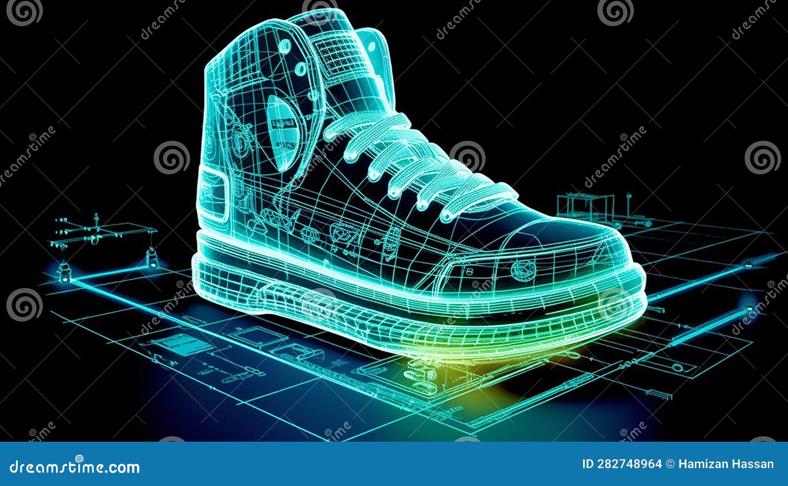 3D Wireframe Projection Of An Electric Guitar, Showing Its Iconic Body ...