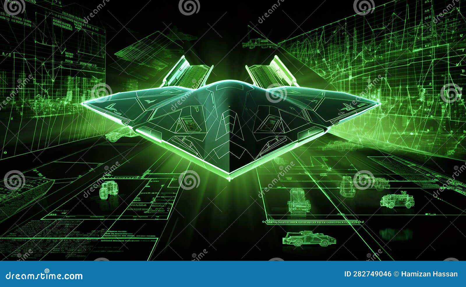 3D Projection of a Stealth Bomber, Sleek and Angular Design with Hidden ...