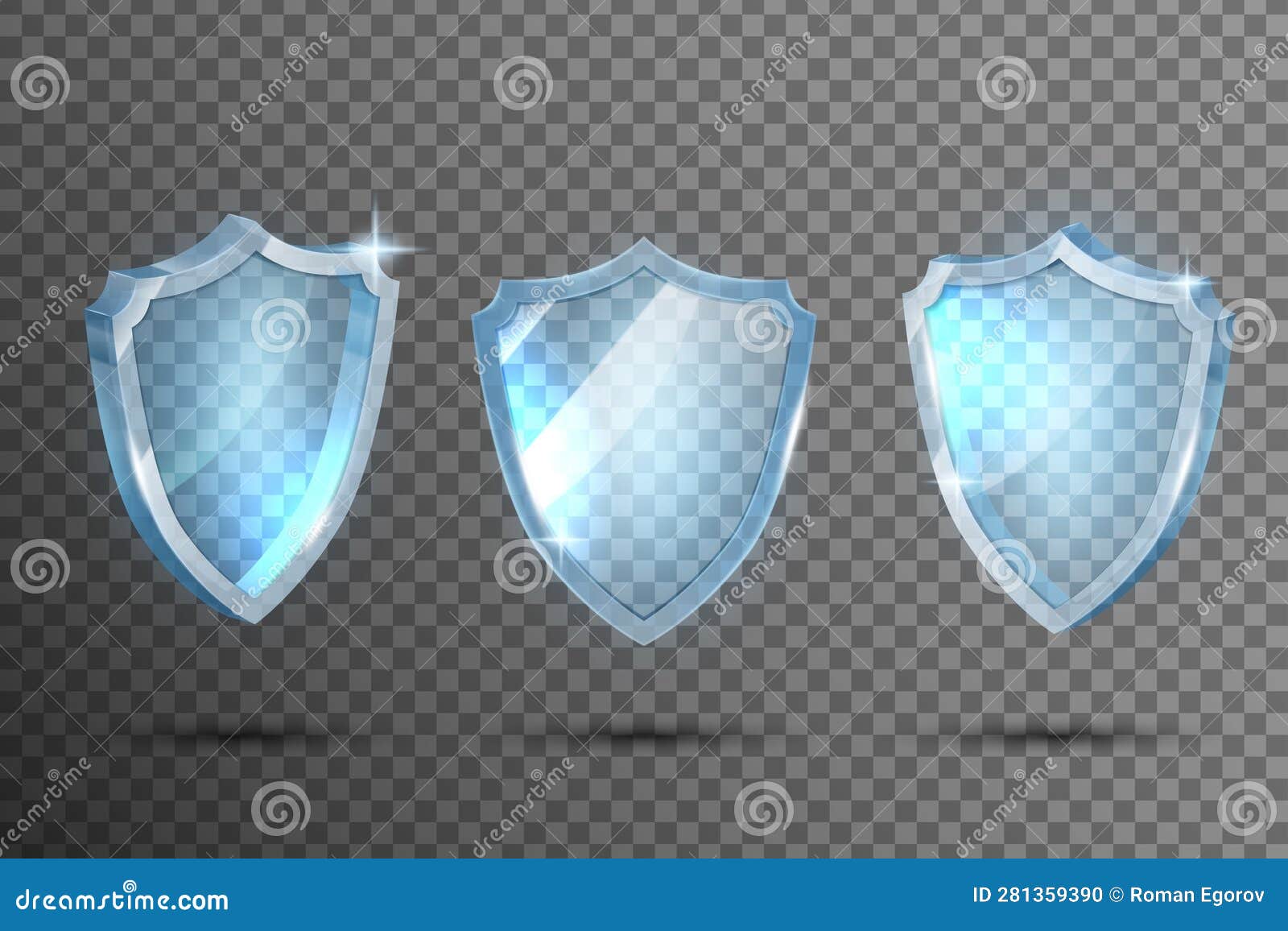 Protect Shield. 3D Glass Icon With Transparent Clean Blue Light Effect ...