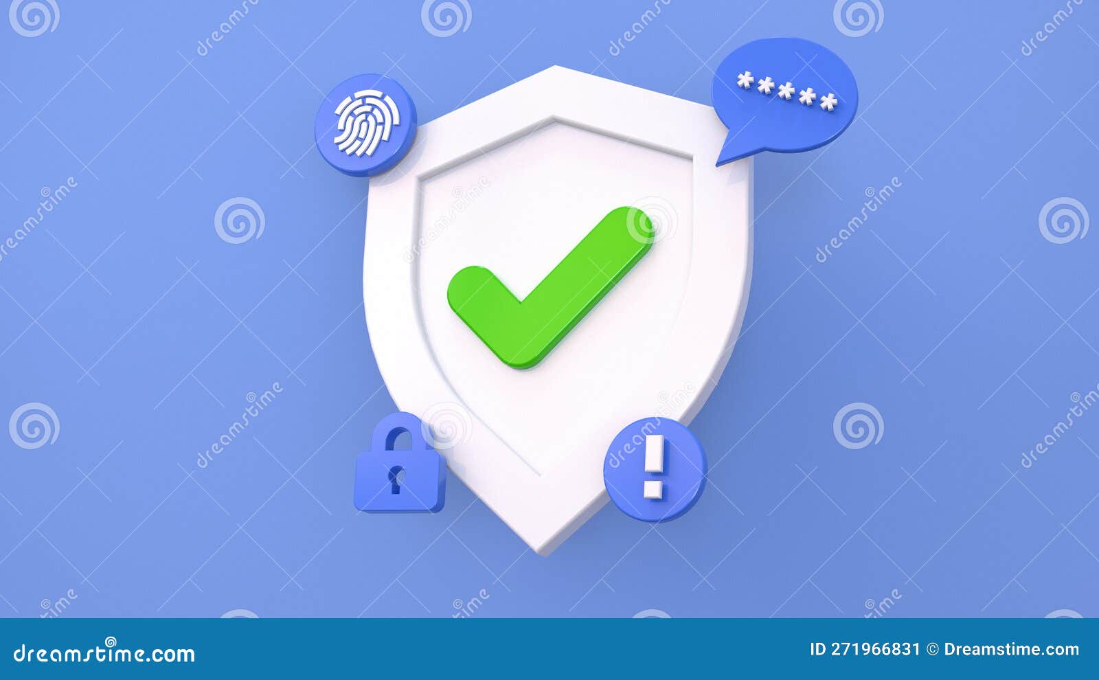 3d Protective White Shield with a Green Stripe on a Blue Background ...