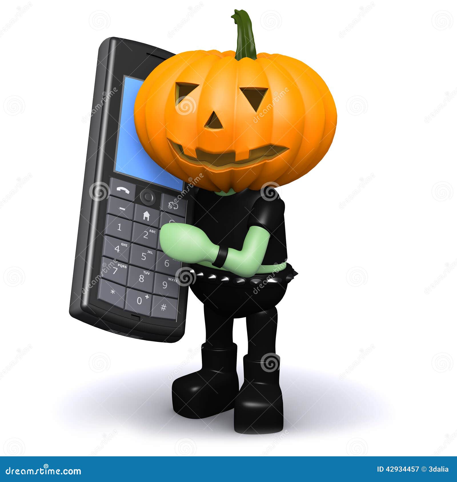 3d Pumpkin Head Chats on a Cellphone Stock Illustration - Illustration ...