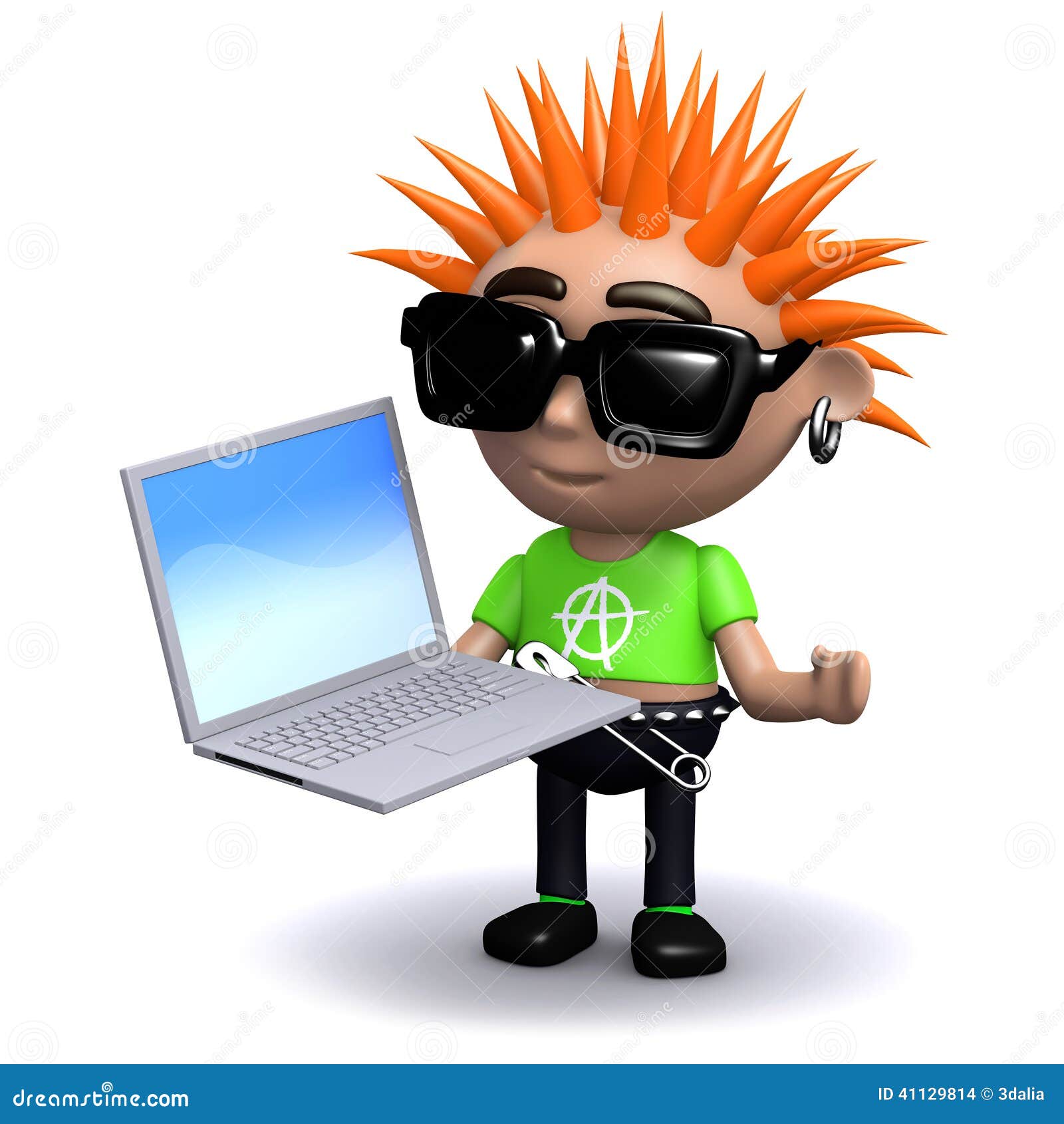 3d Punk laptop stock illustration. Illustration of character - 41129814