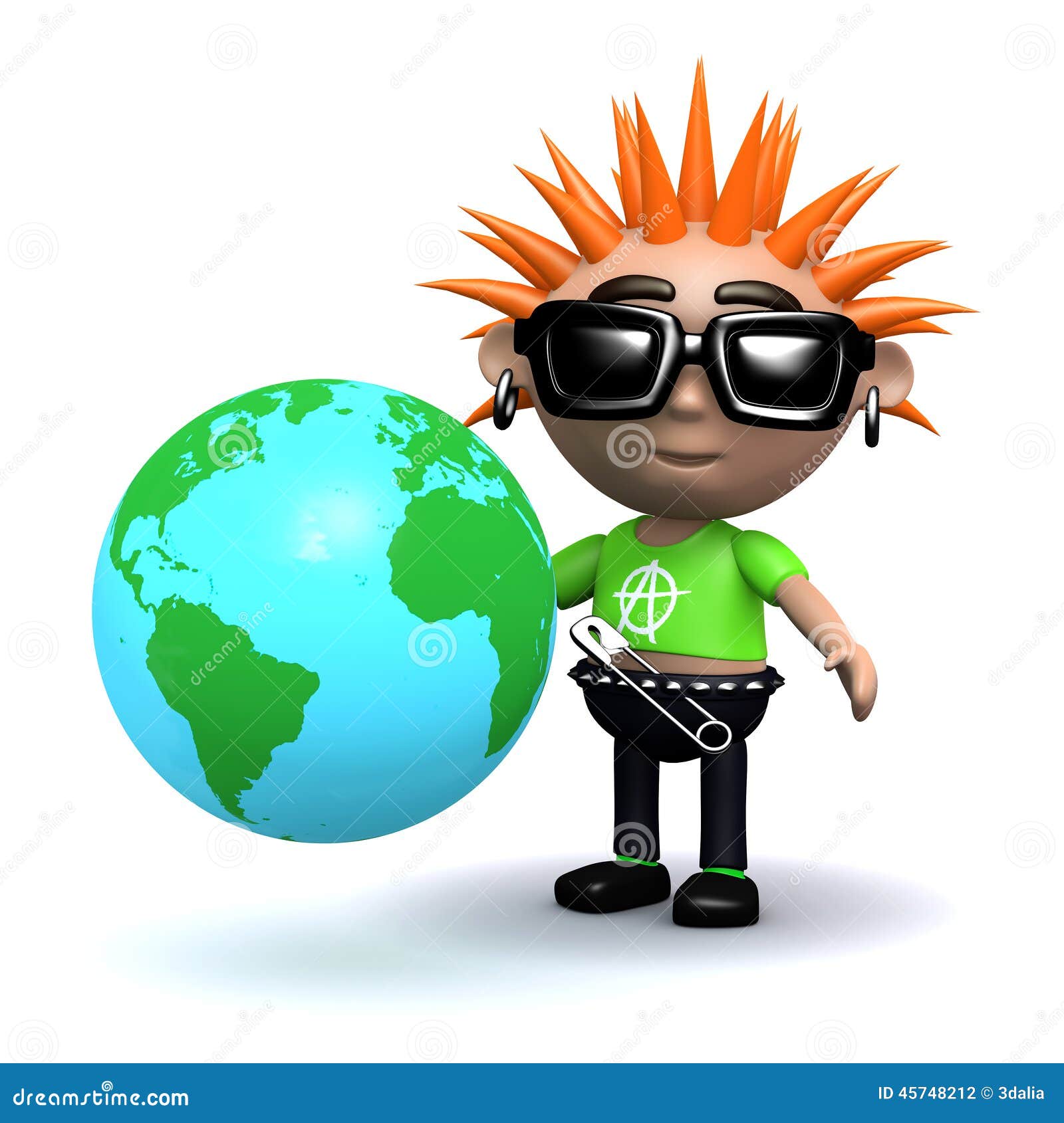 3d Punk Looks at a Globe of the Earth Stock Illustration - Illustration ...