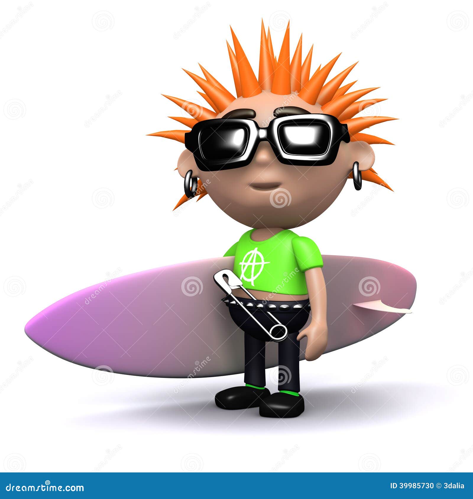 3d Punk with surfboard stock illustration. Illustration of dirty - 39985730