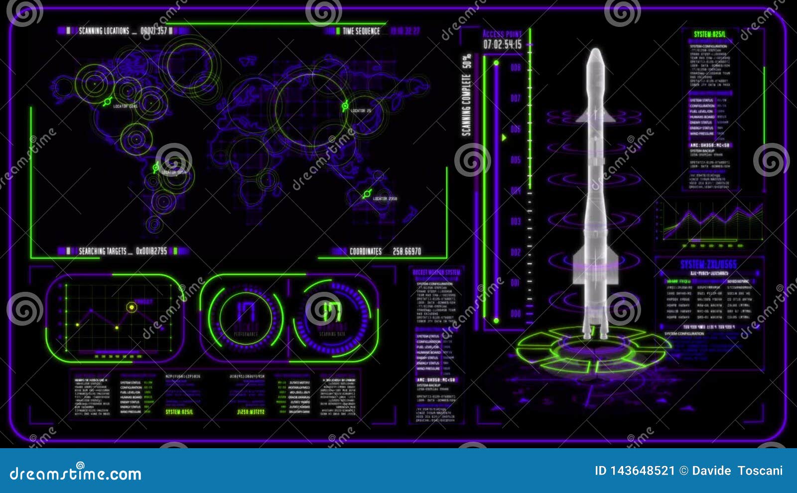 3D Purple Green Hud Rocket Interface Motion Graphic Element Stock Video ...