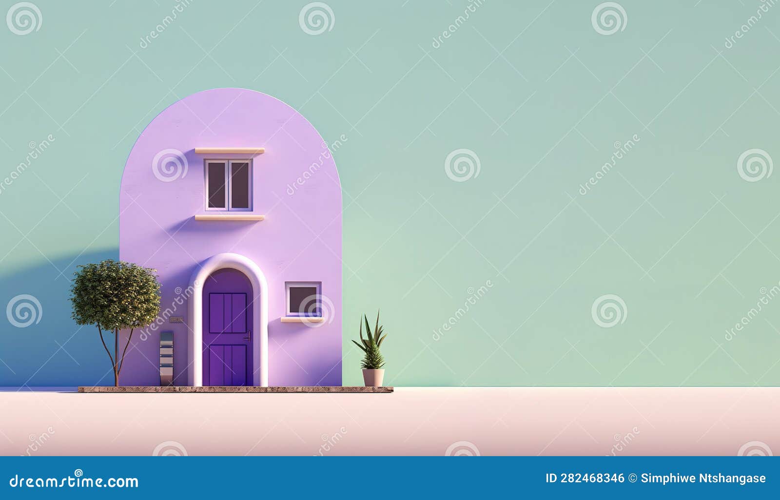 3D Purple Model of a Tiny Building, Minimalist Stock Illustration ...