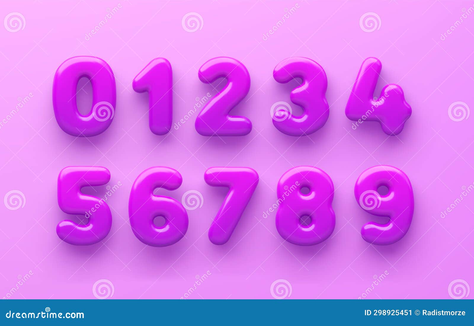 3D Purple Number 1,2,3,4,5,6,7,8,9 and Null with a Glossy Surface on a ...