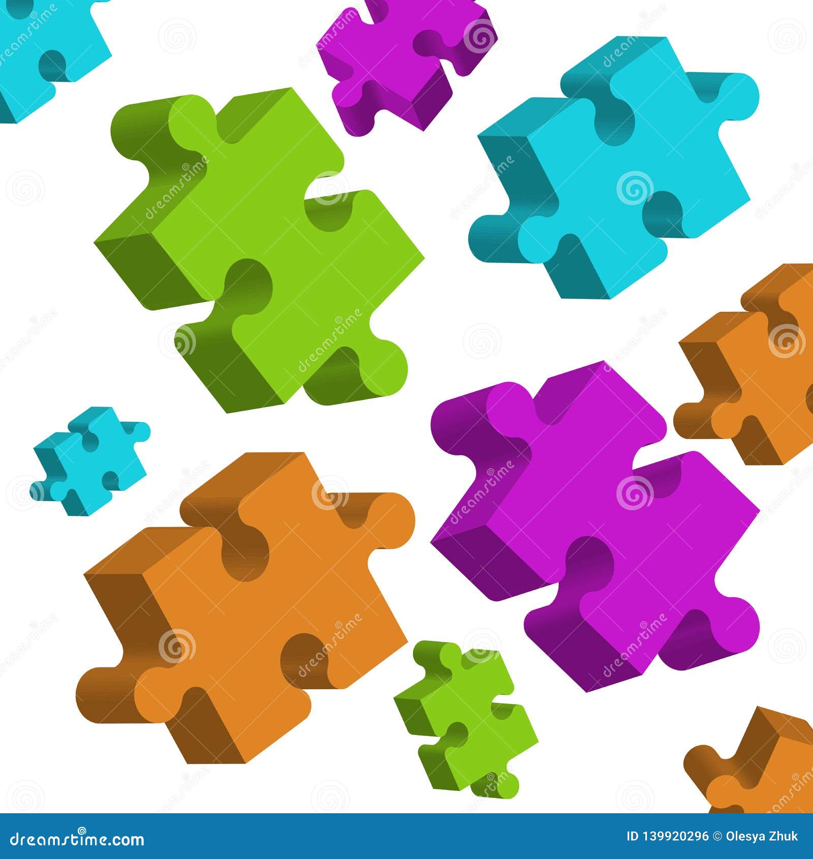 3D Puzzle Elements on White Background, Randomly Scattered Stock ...