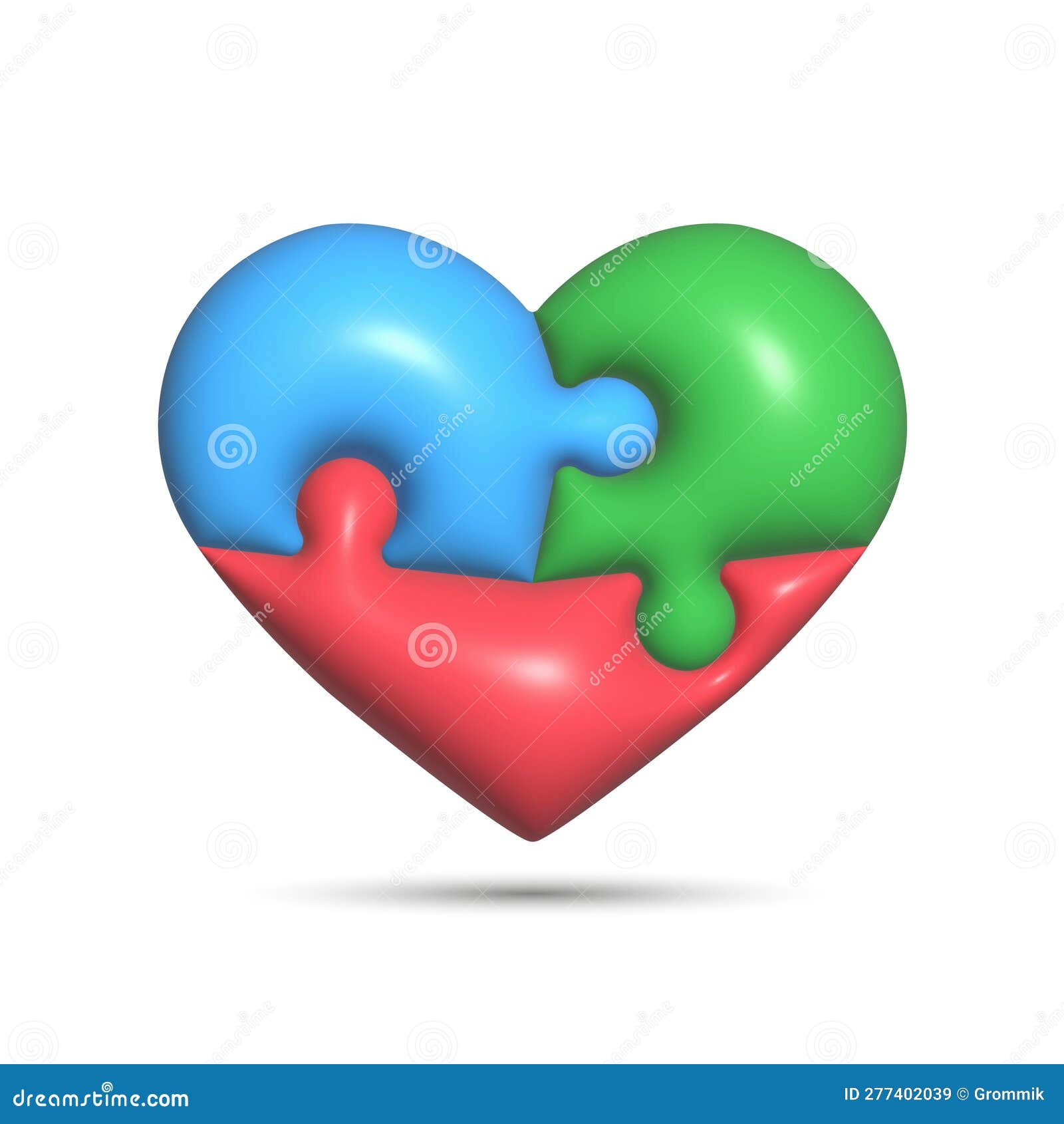 3d Puzzle of the Heart. the Heart Consists of Three Puzzle Elements in ...
