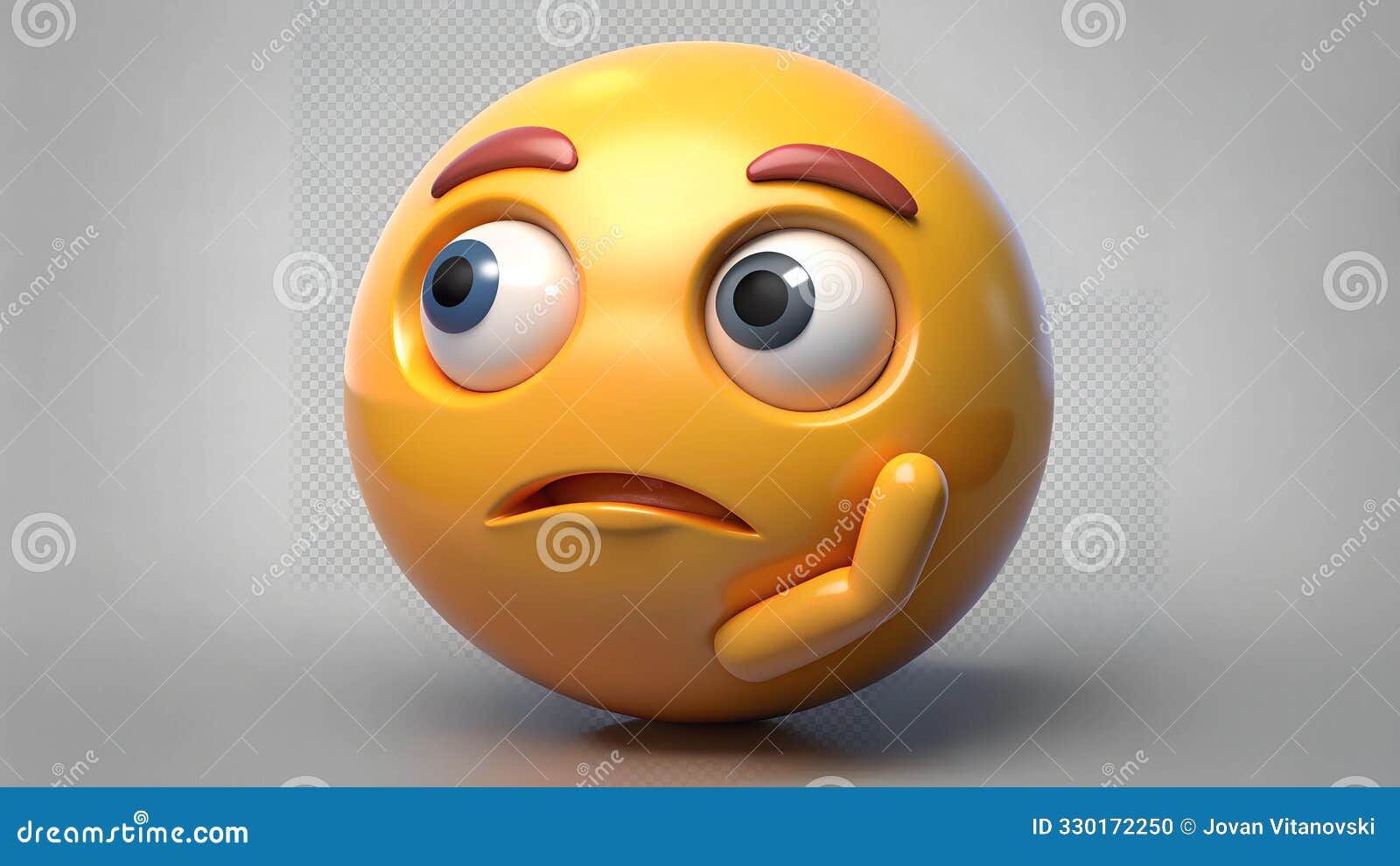 3D Puzzled Thinking Face Emoji with Hand on Chin Stock Illustration ...