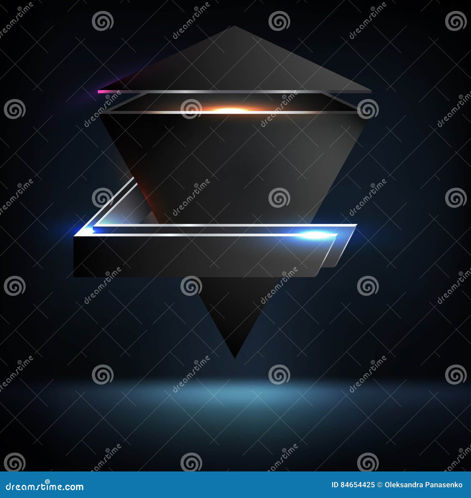 3D Pyramid Wireframe Element With Glowing Neon Lights. HUD Element ...