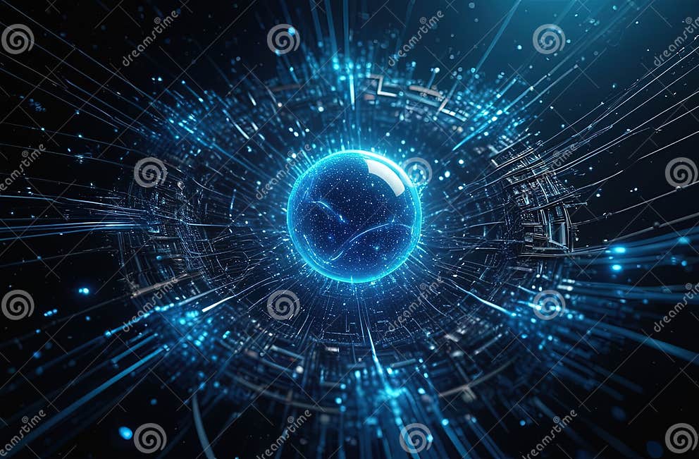 3D Quantum Computing Concept, Abstract Digital Particles. Tech Industry ...