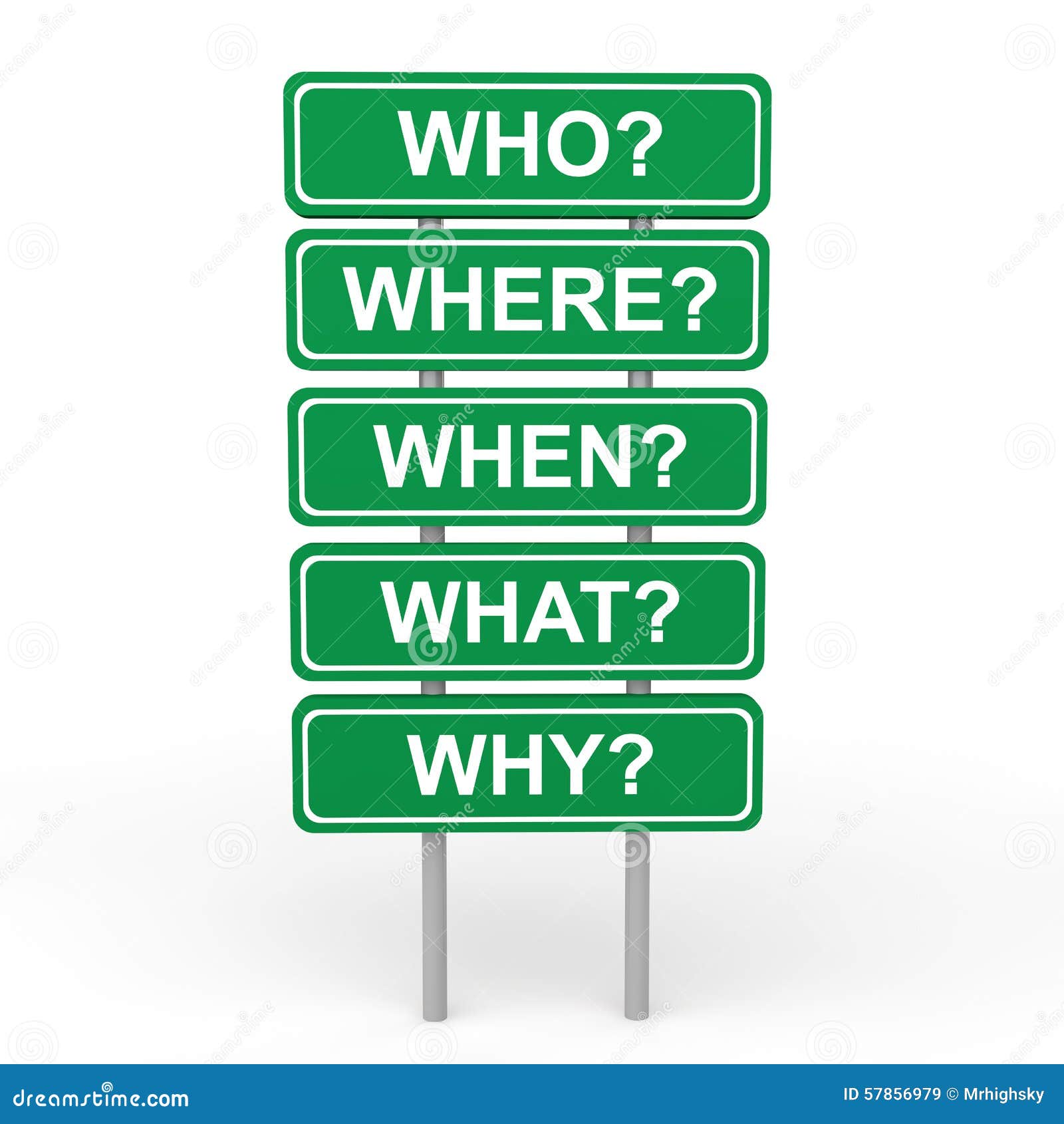 3d Que Onde Quando Que Porque Placa Do Sinal Ilustração Stock ...