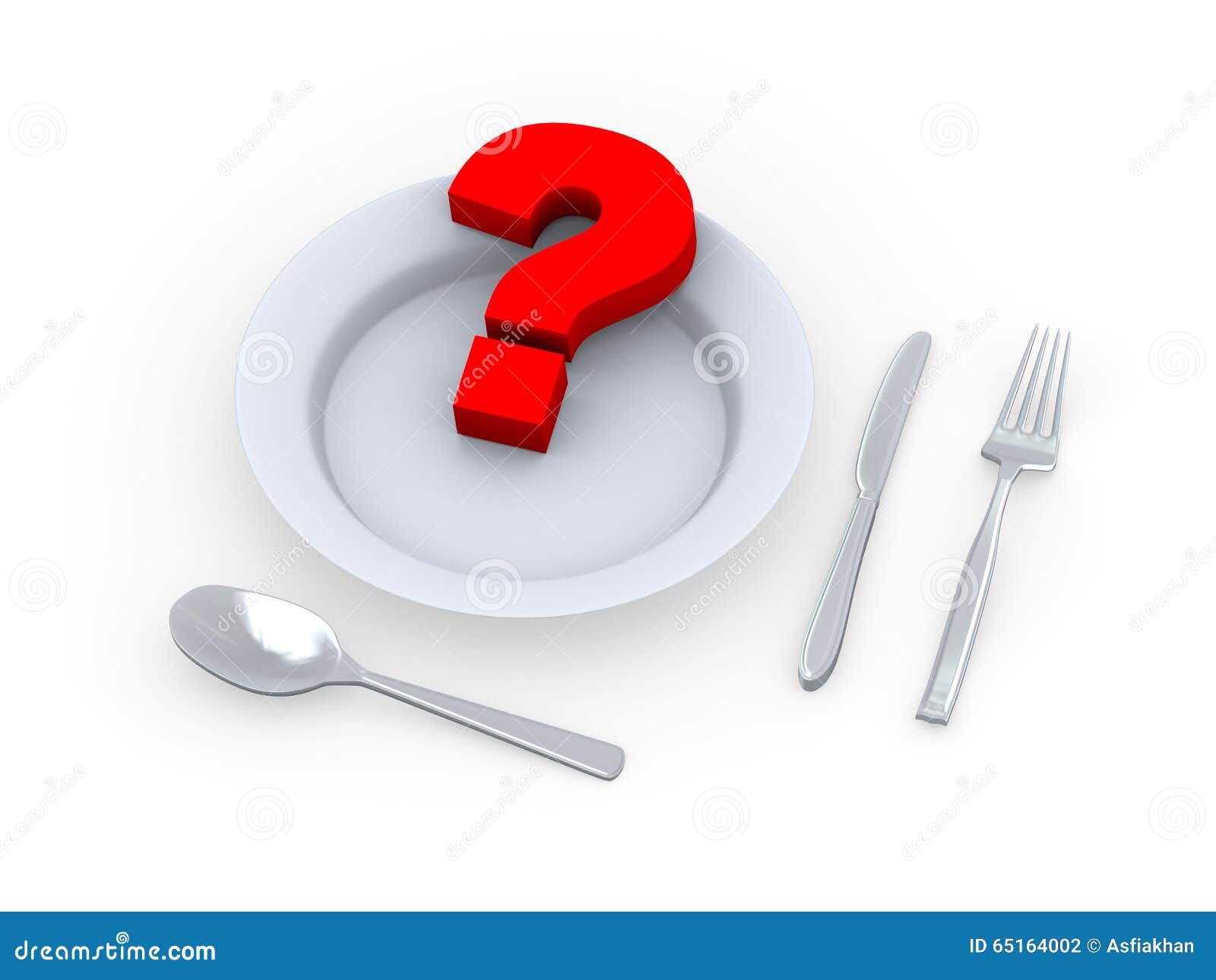 3d Question Mark in Plate with Fork, Spoon and Knife Stock Illustration ...