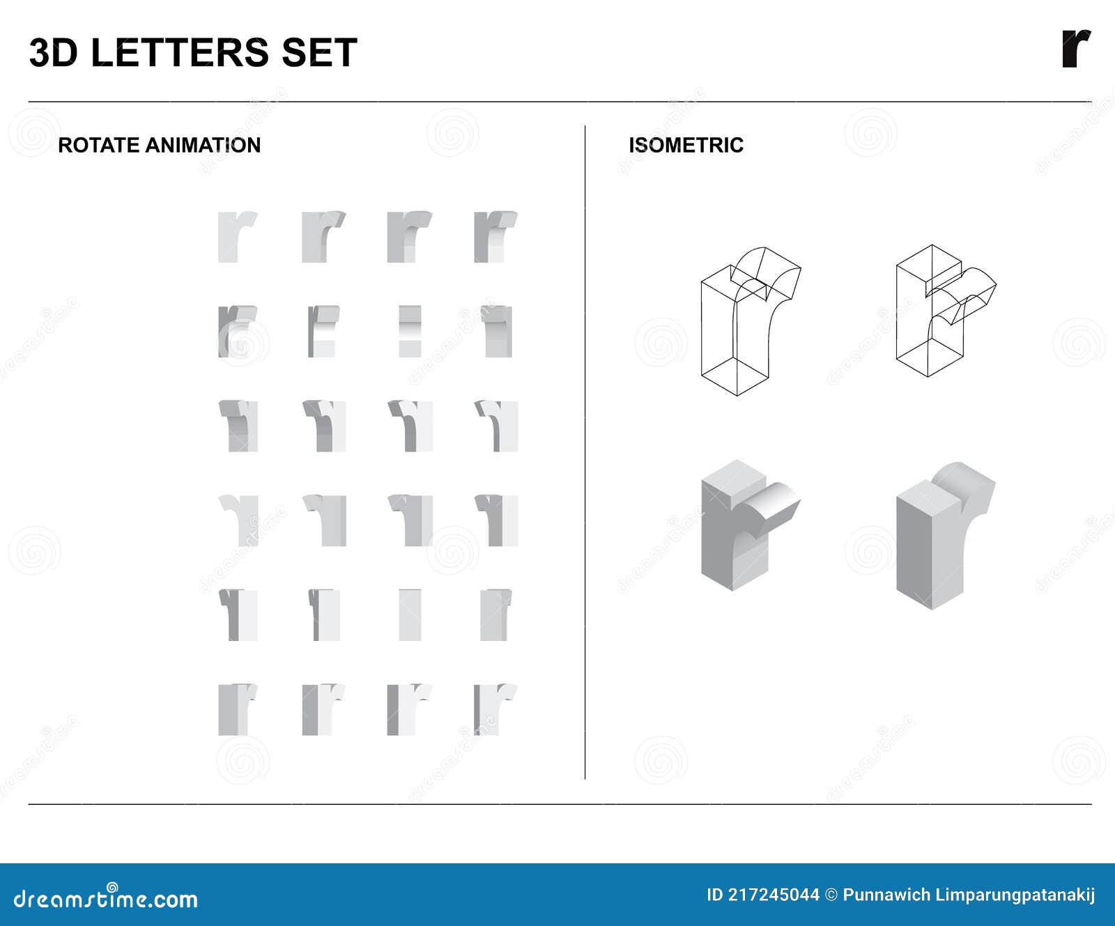 3d R Alphabet Letters Set Animate Isometric Wireframe Vector Stock ...