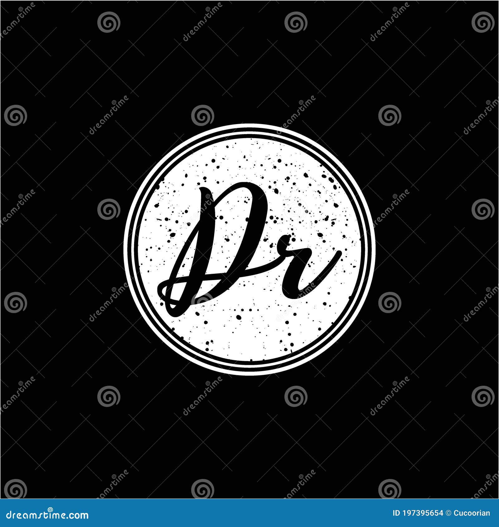 D R Initial Handwriting in Black and White Circle Frame Design Stock ...