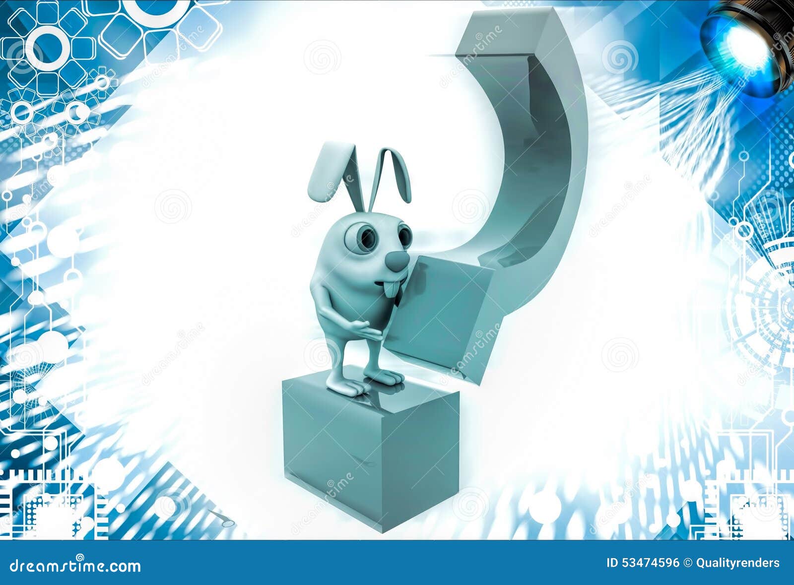3d Rabbit Holding Blue Question Mark Illustration Stock Illustration ...