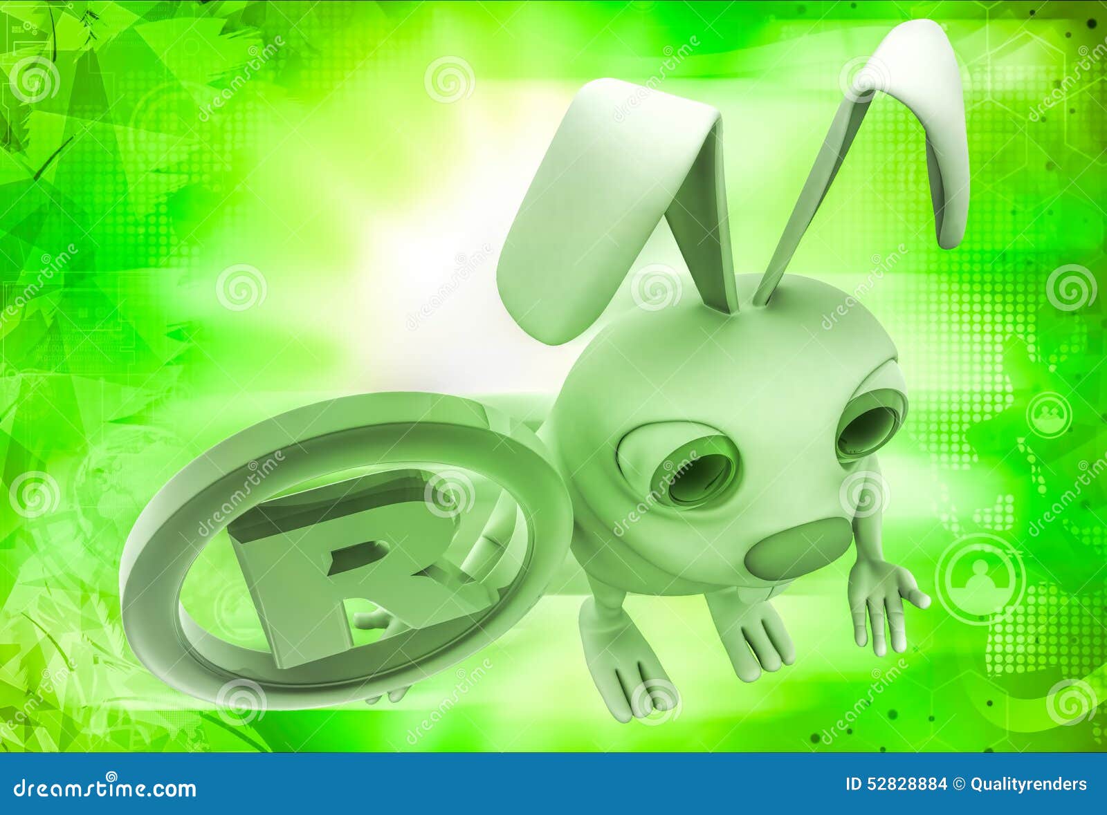 3d Rabbit Holding Rights Symbol in Hand Illustration Stock Illustration ...