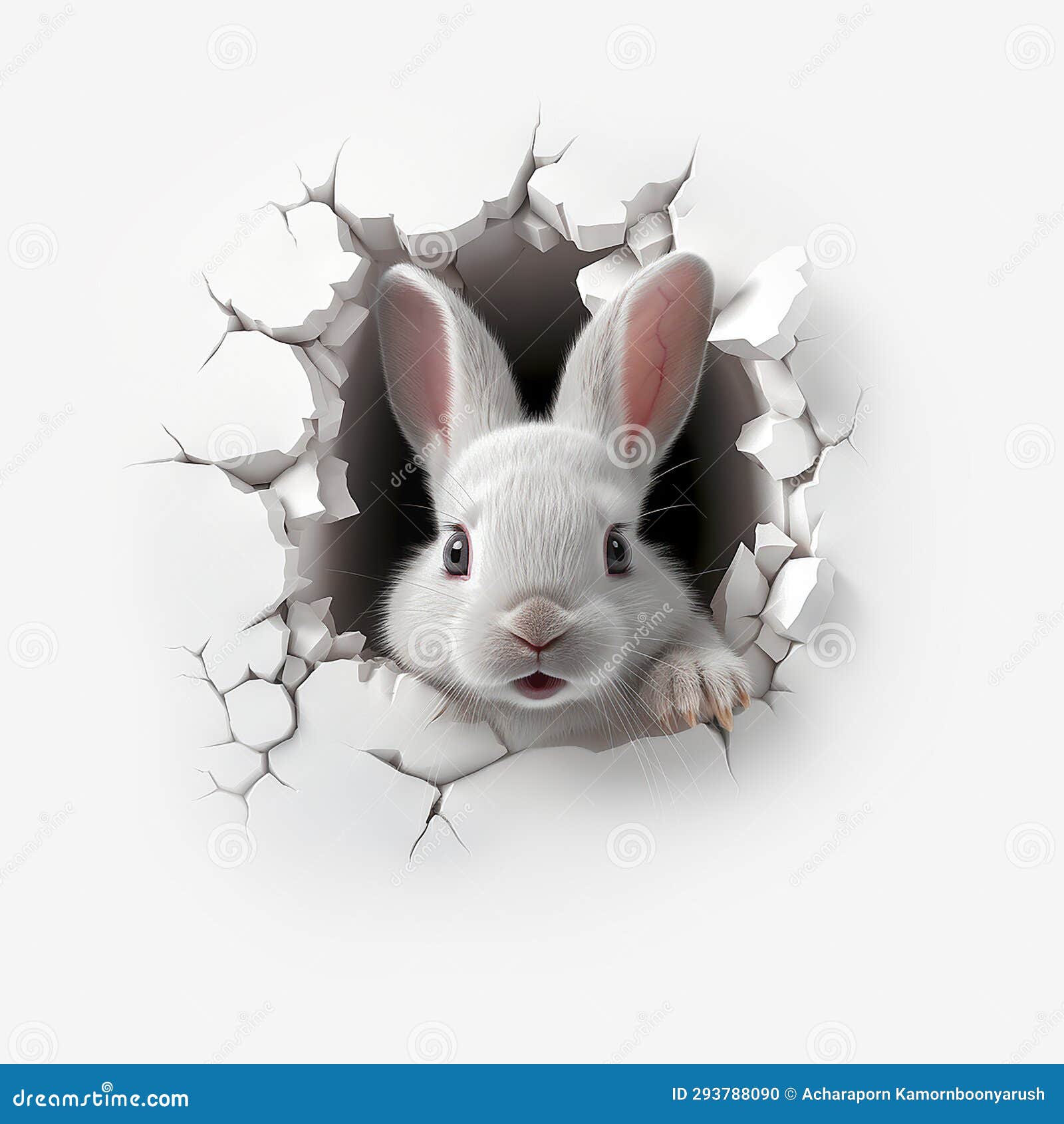3D a Rabbit Pokes Its Head Out of a Smooth Wall Stock Illustration ...