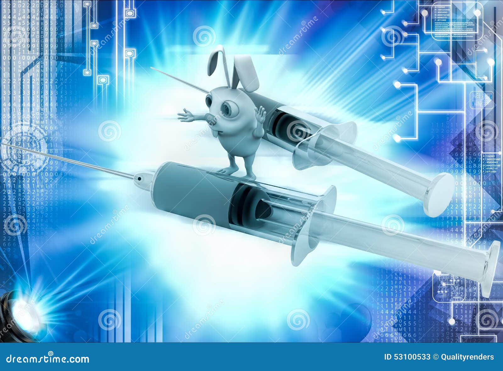 3d Rabbit with Red and Green Injection Illustration Stock Illustration ...