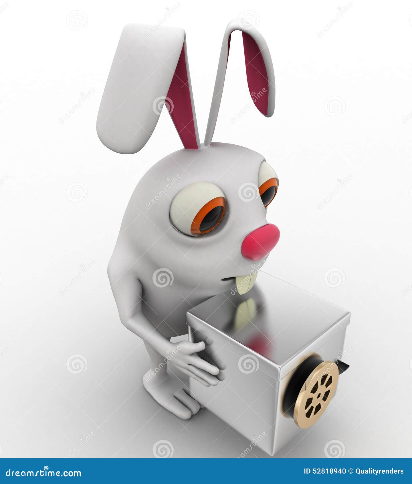3d Rabbit with Silver Cube of Film Roll Concept Stock Illustration ...