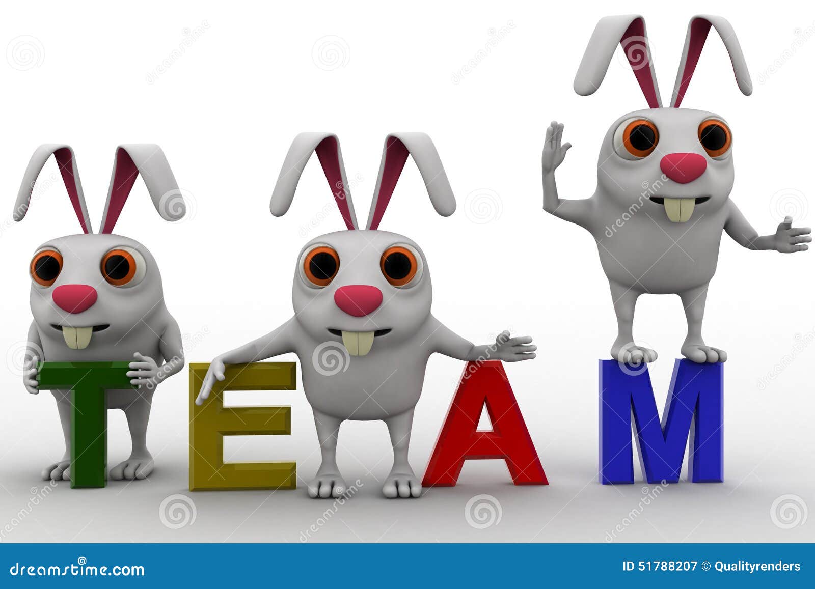 3d Rabbits On Colourful Team Text Concept Stock Illustration ...