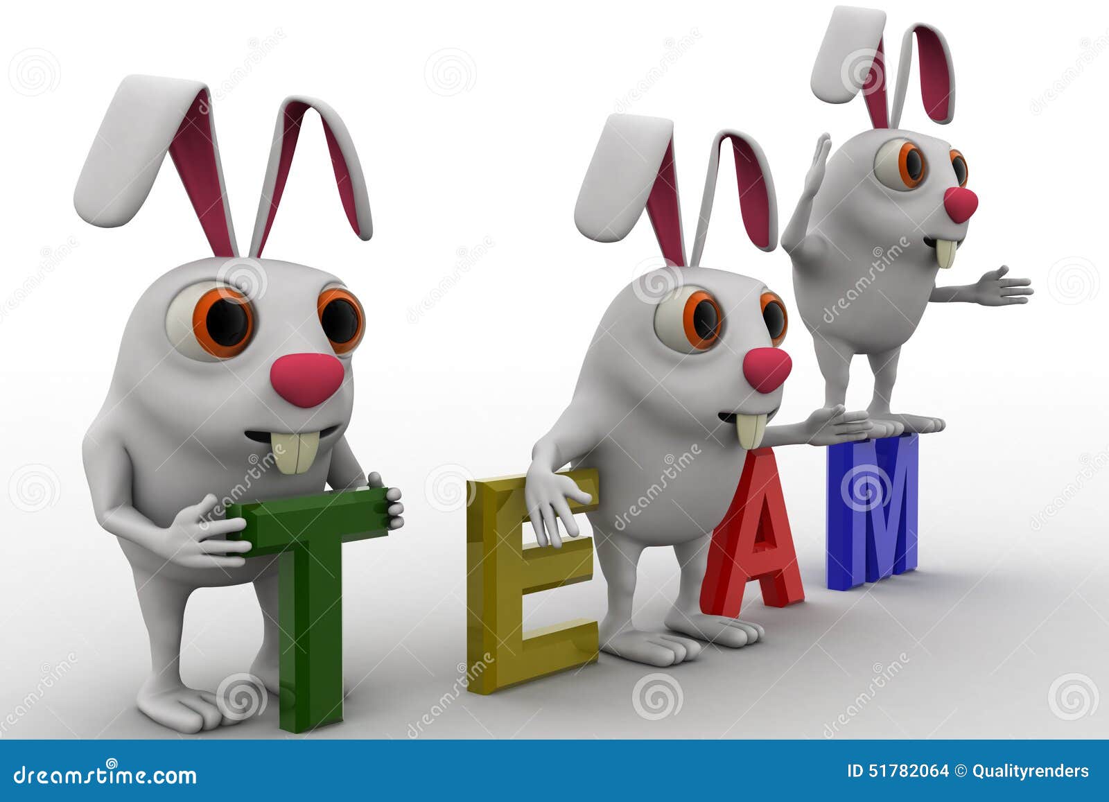 3d Rabbits on Colourful Team Text Concept Stock Illustration ...