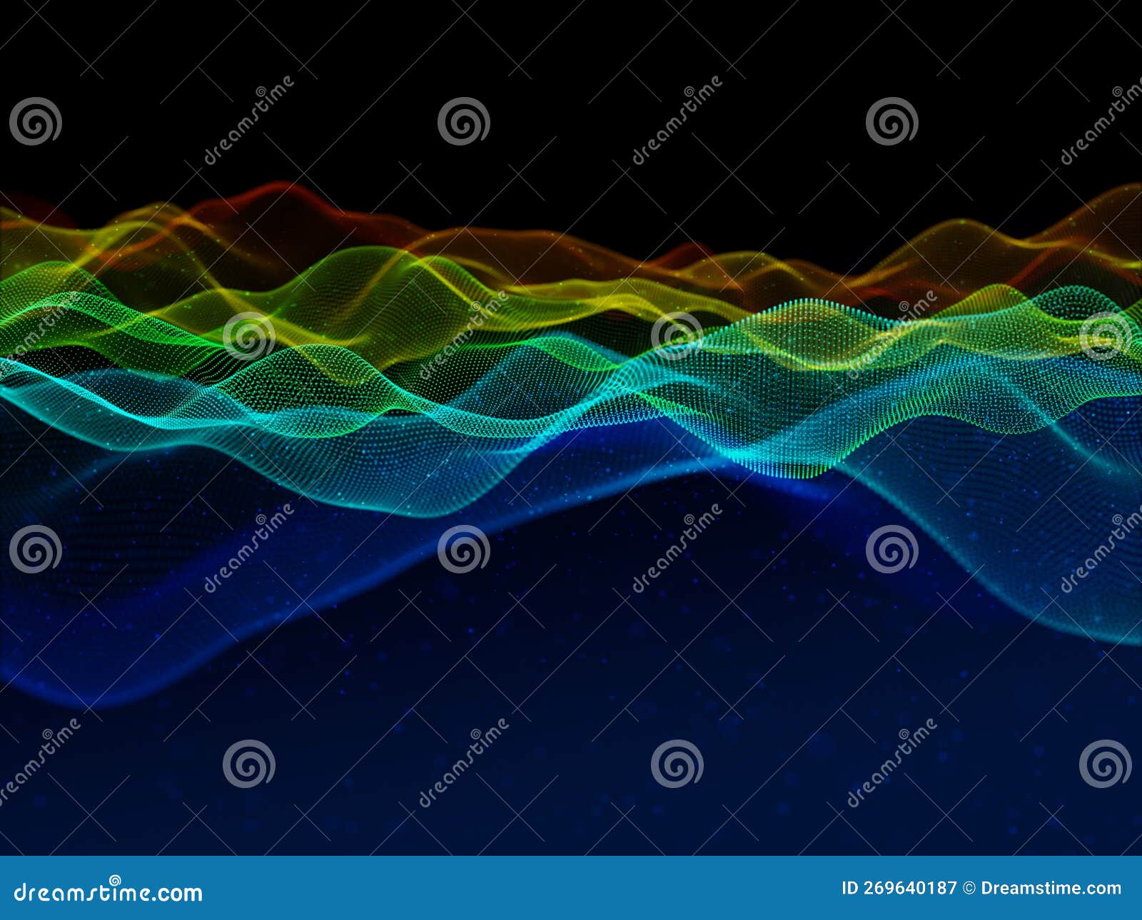 3D Rainbow Coloured Flowing Particle Waves Stock Illustration ...