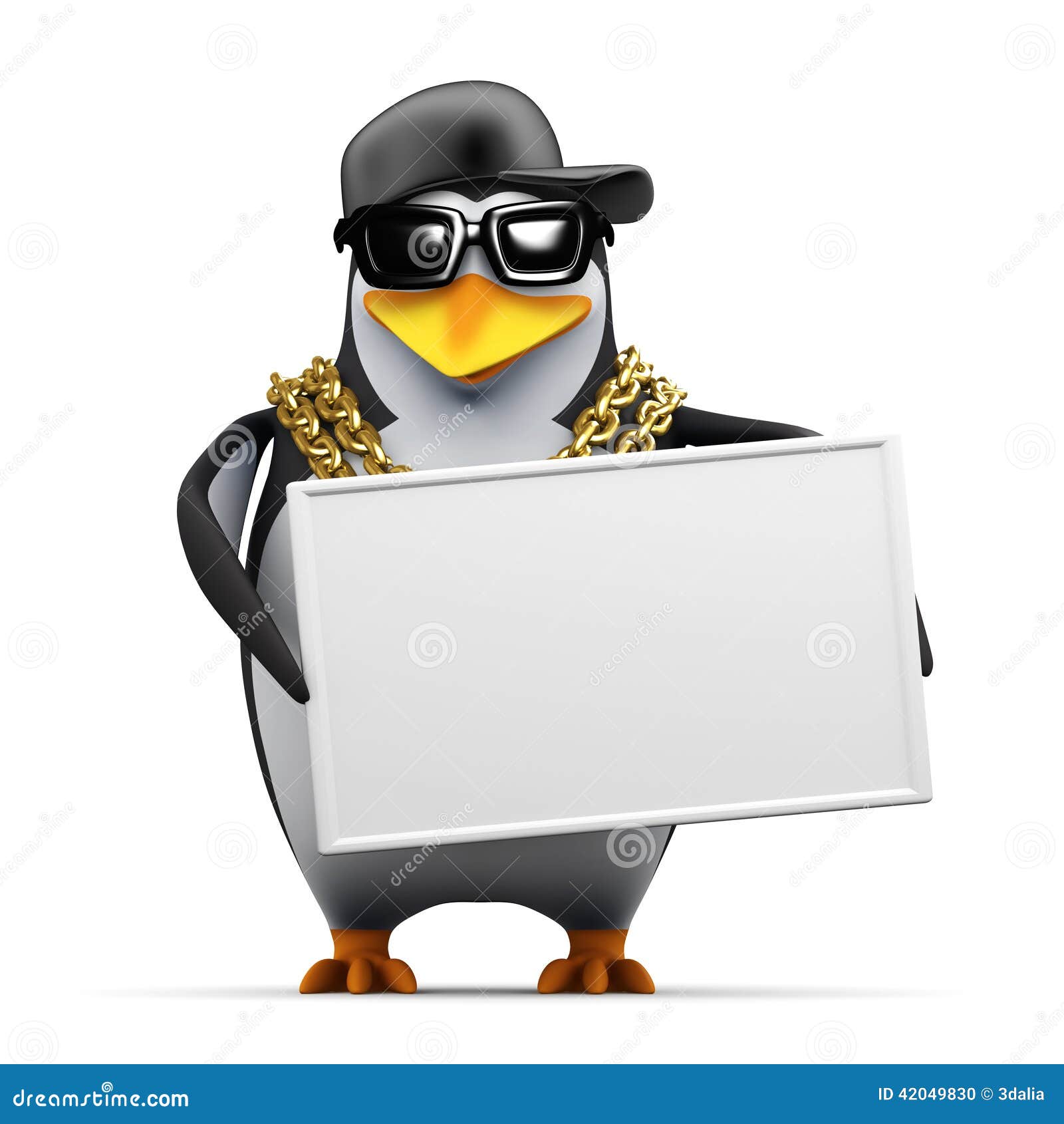 3d Rapper Penguin Holds a Banner Stock Illustration - Illustration of ...