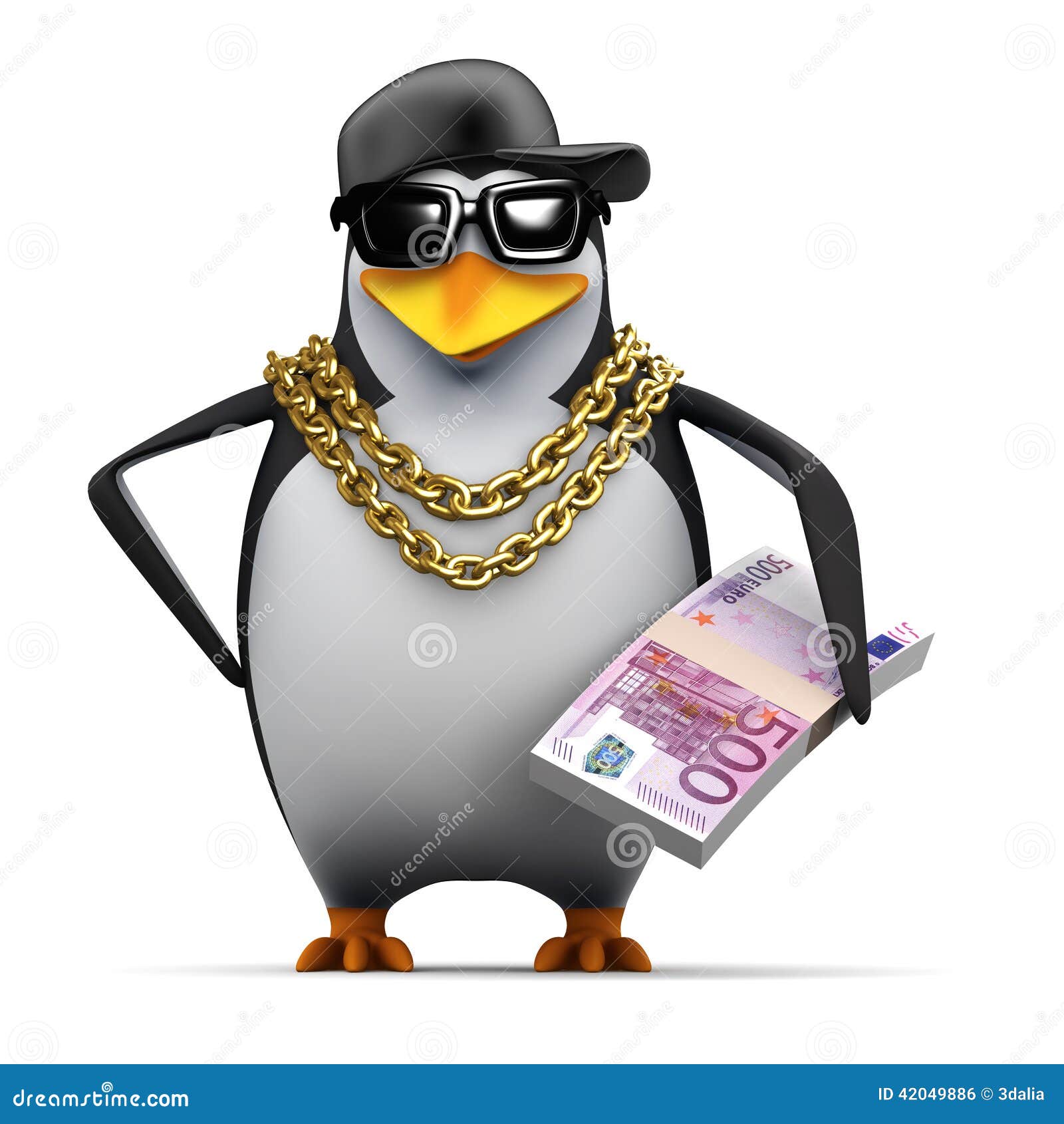 3d Rapper Penguin Holds Euro Notes Stock Illustration - Illustration of ...