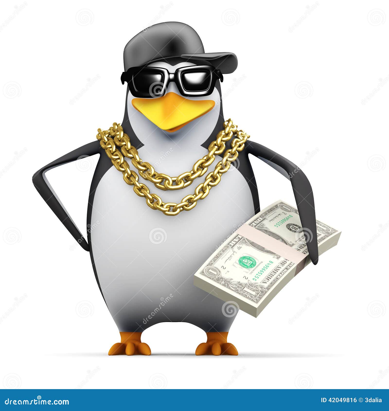 3d Rapper Penguin Holds US Dollars Stock Illustration - Illustration of ...