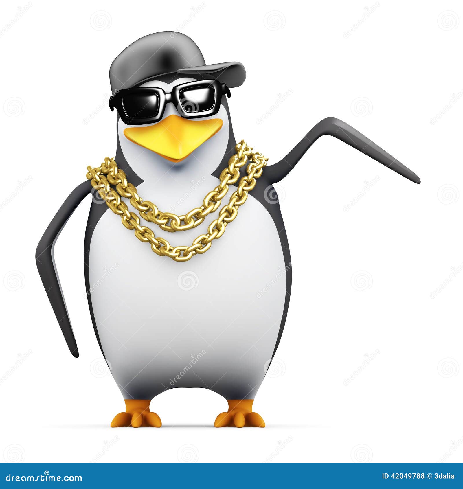 3d Rapper Penguin Points To the Side Stock Illustration - Illustration ...