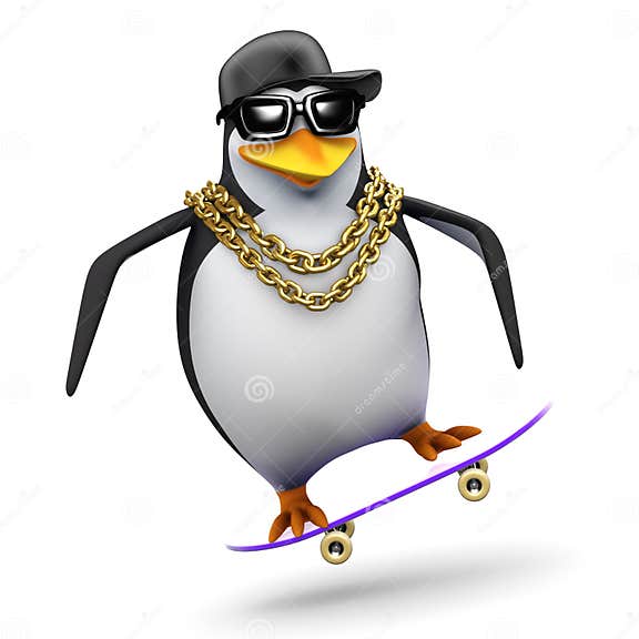 3d Rapper Penguin on a Skateboard Stock Illustration - Illustration of ...