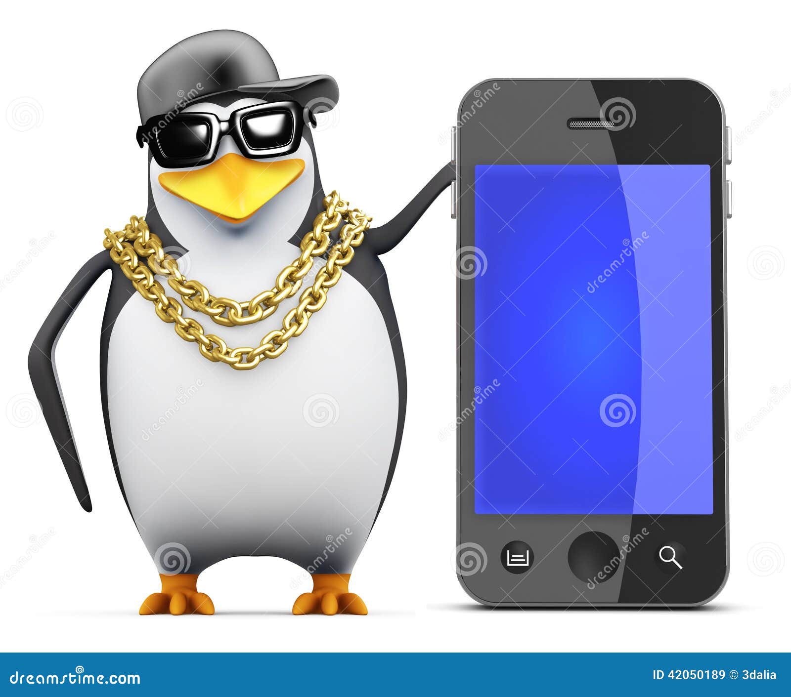 3d Rapper Penguin with Smartphone Stock Illustration - Illustration of ...
