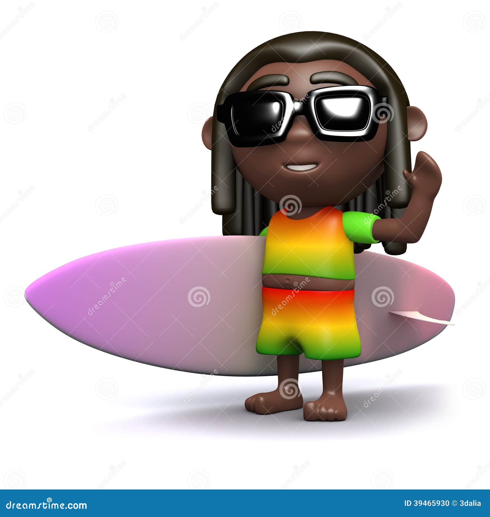 3d Rasta Has a New Surfboard Stock Illustration - Illustration of black ...