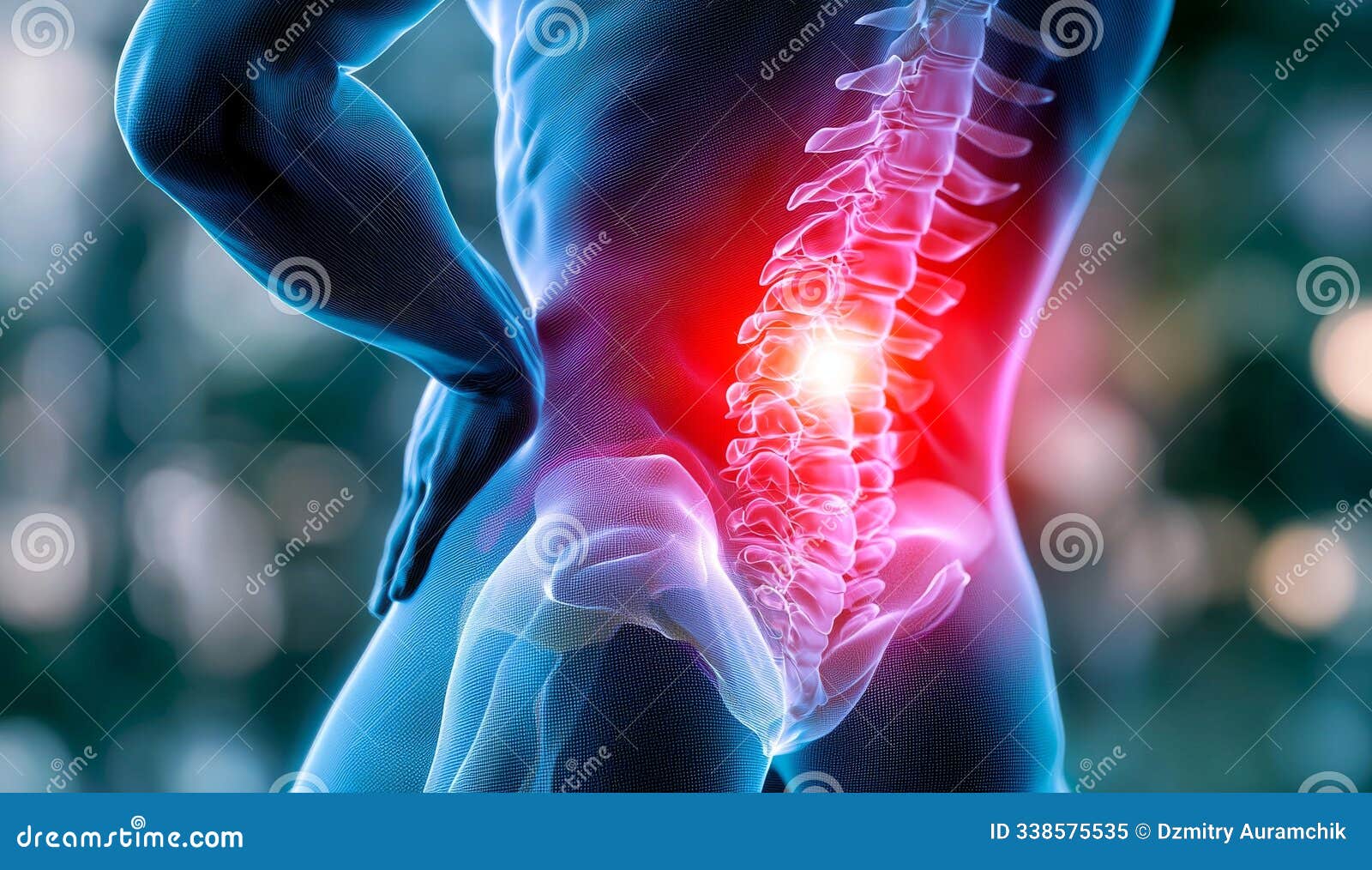 3D X-Ray Rendering of a Man with Severe Pain in His Lower Spine and ...