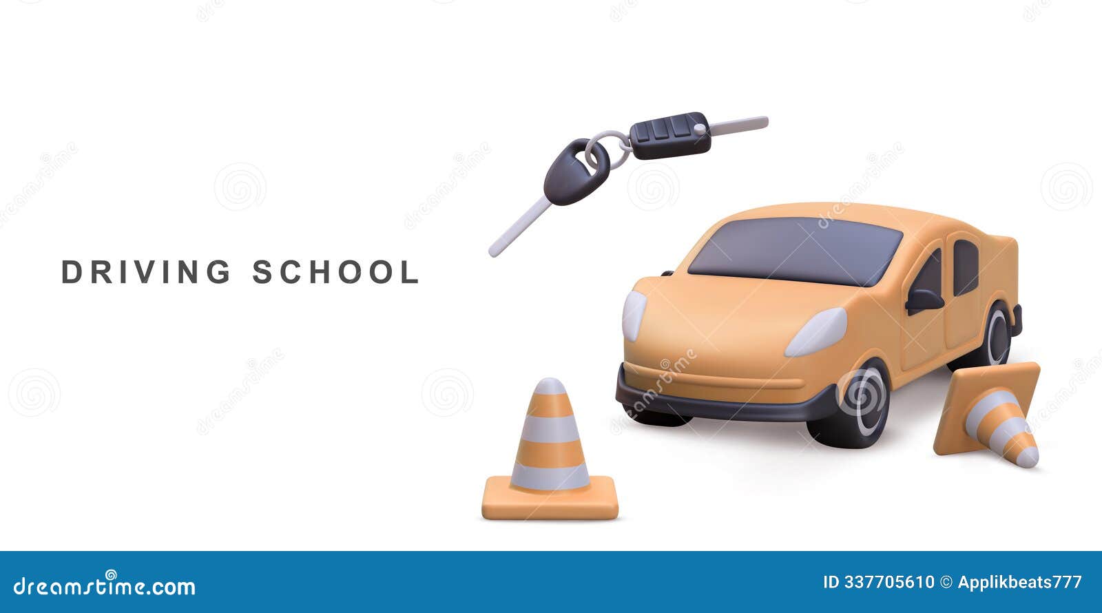 3d Realistic Banner Driving School with Car. Vector Illustration Stock ...