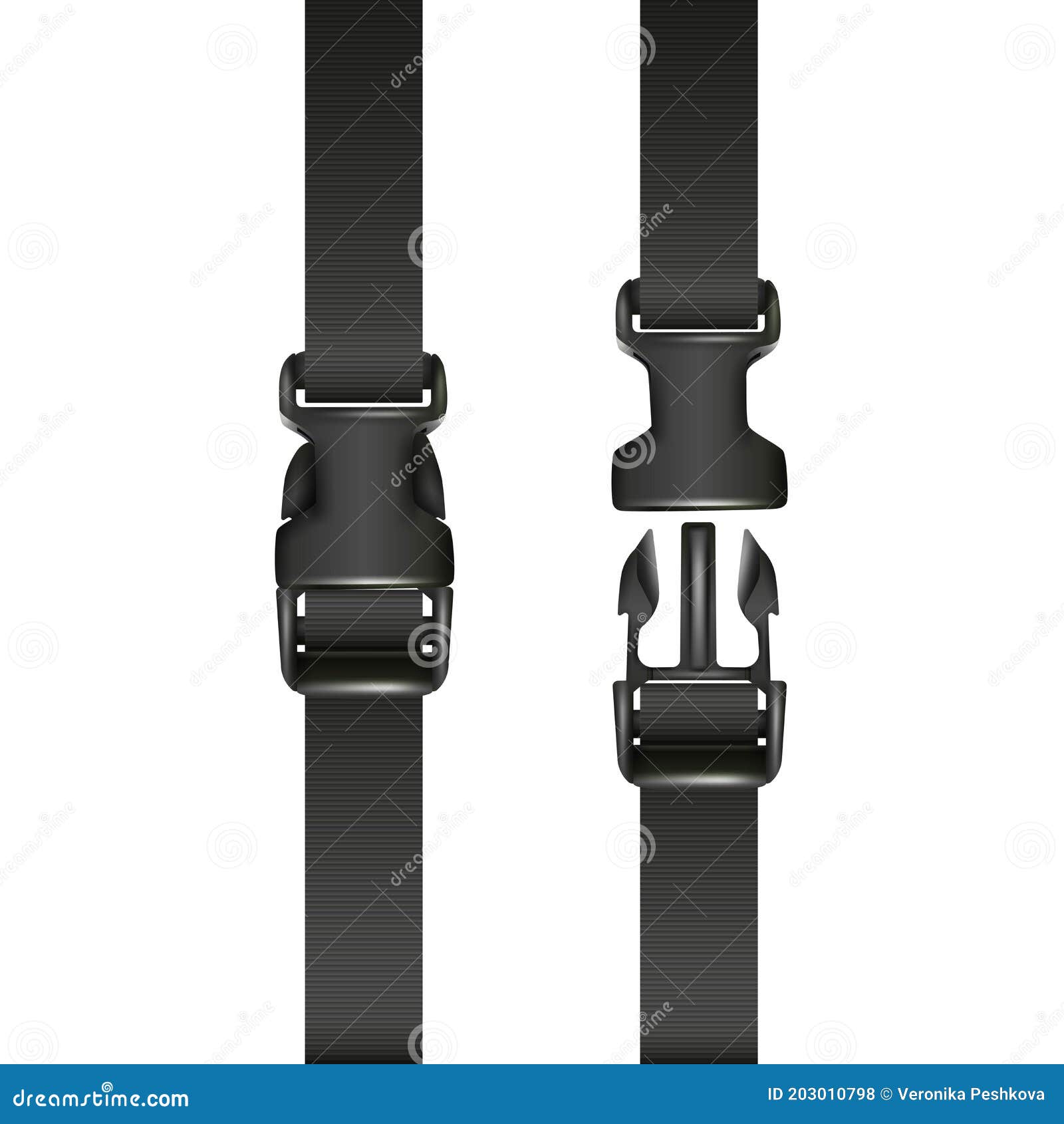3d Realistic Black Dual Quick Release Buckle with a Strap, Closed and ...
