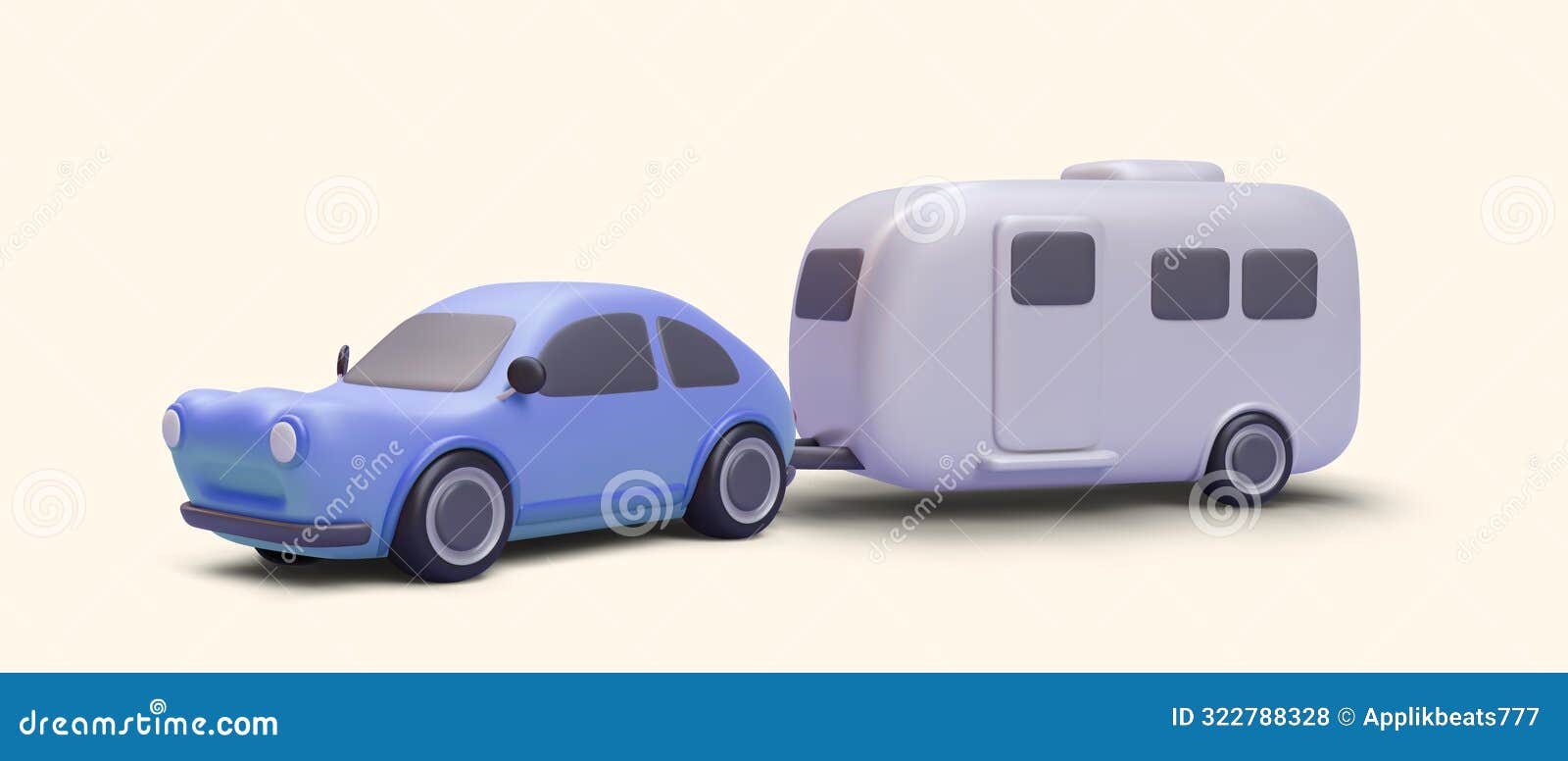 3d Realistic Blue Car with Trailer Isolated on Yellow Background ...