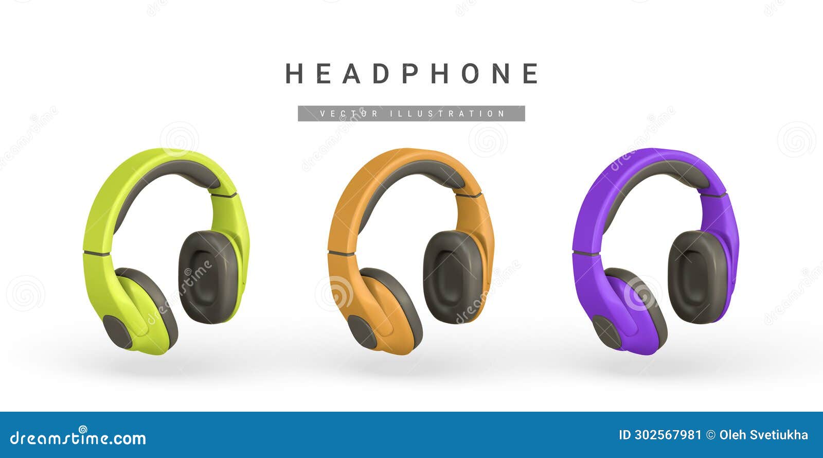 3d Realistic Colour Headphone in Plastic Cartoon Style. Vector ...