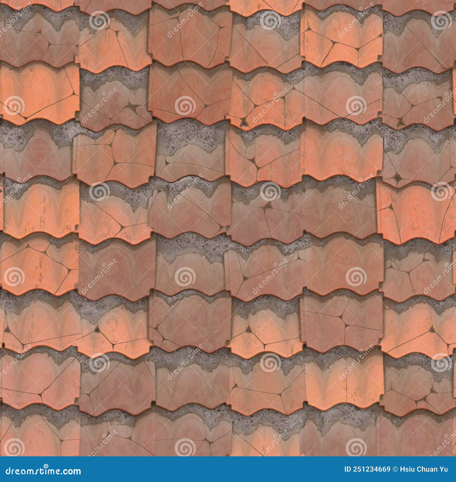 3D Realistic Cracked Red Tile Rendered Texture Seamless Background ...