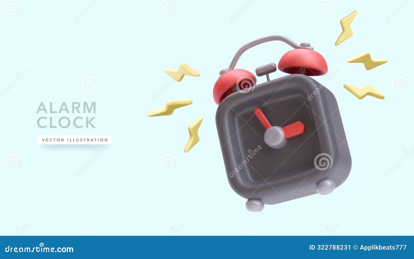 3d Realistic Falling Vintage Alarm Clock with Flash Isolated on Blue ...