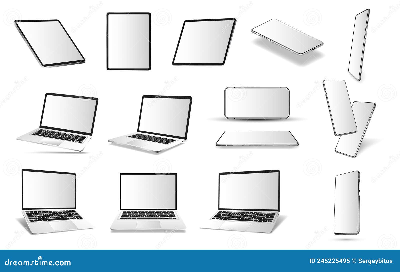 3D Realistic Gadgets in Perspective, Frontal, Isometric View Stock ...