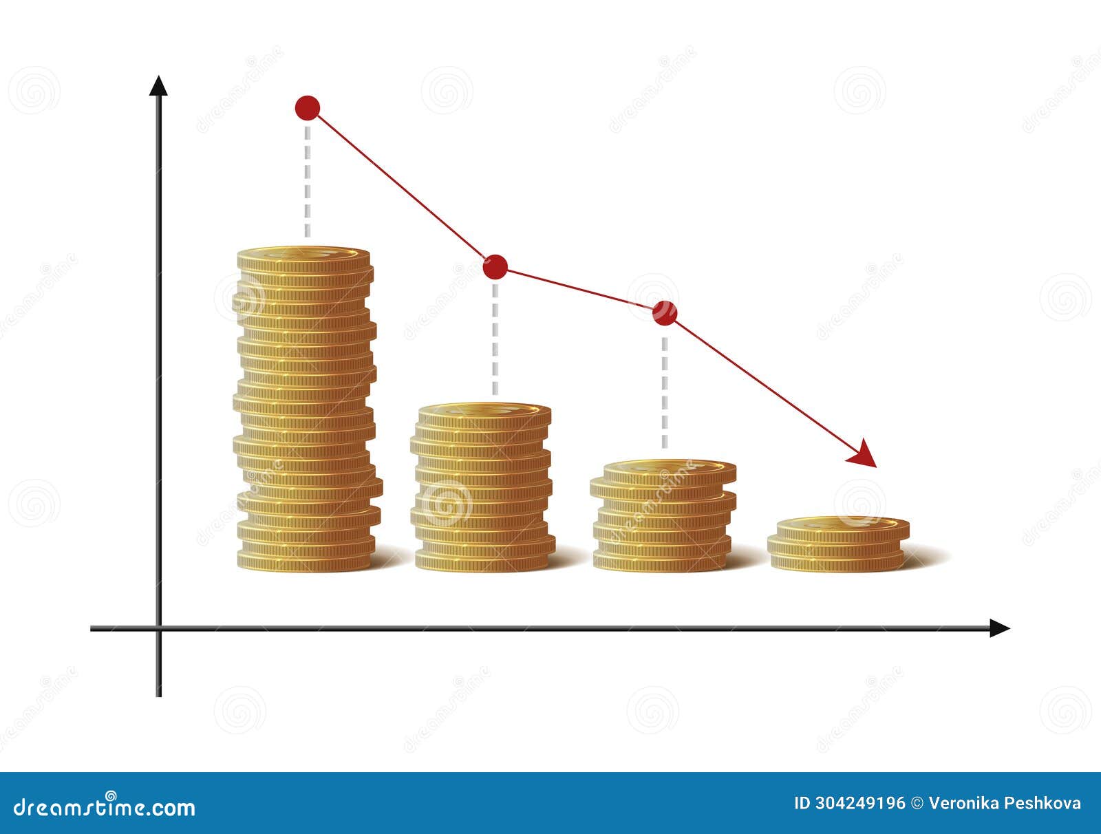 3d Realistic Icon. Gold Coins Chart Going Down. Stock Vector ...