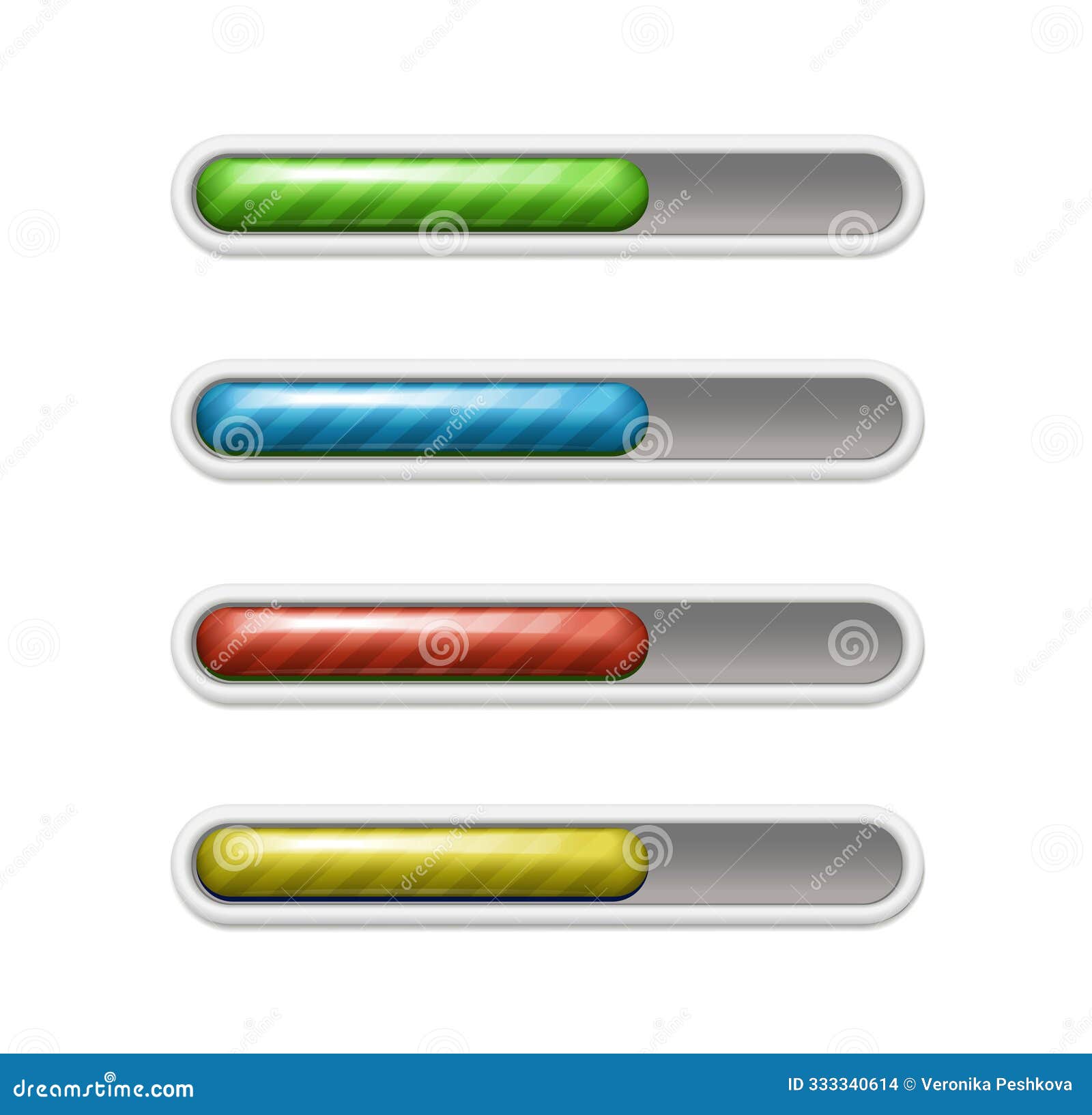 3d Realistic Vector Icon. Set of Progress Bars in Red, Blue, Yellow and ...