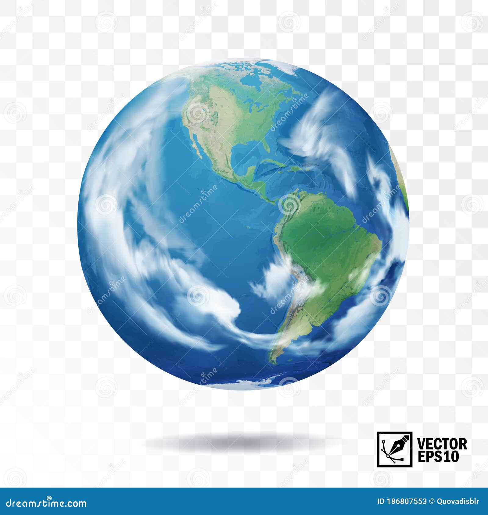 3D Realistic, Isolated Vector Earth with Clouds, Globe with View of the ...